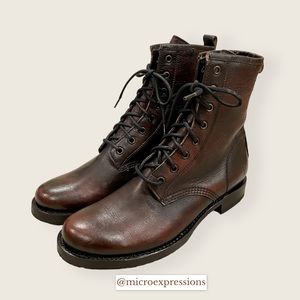 Frye | Shoes | Frye Veronica Combat Brown Leather Lace Up Moto Combat ...